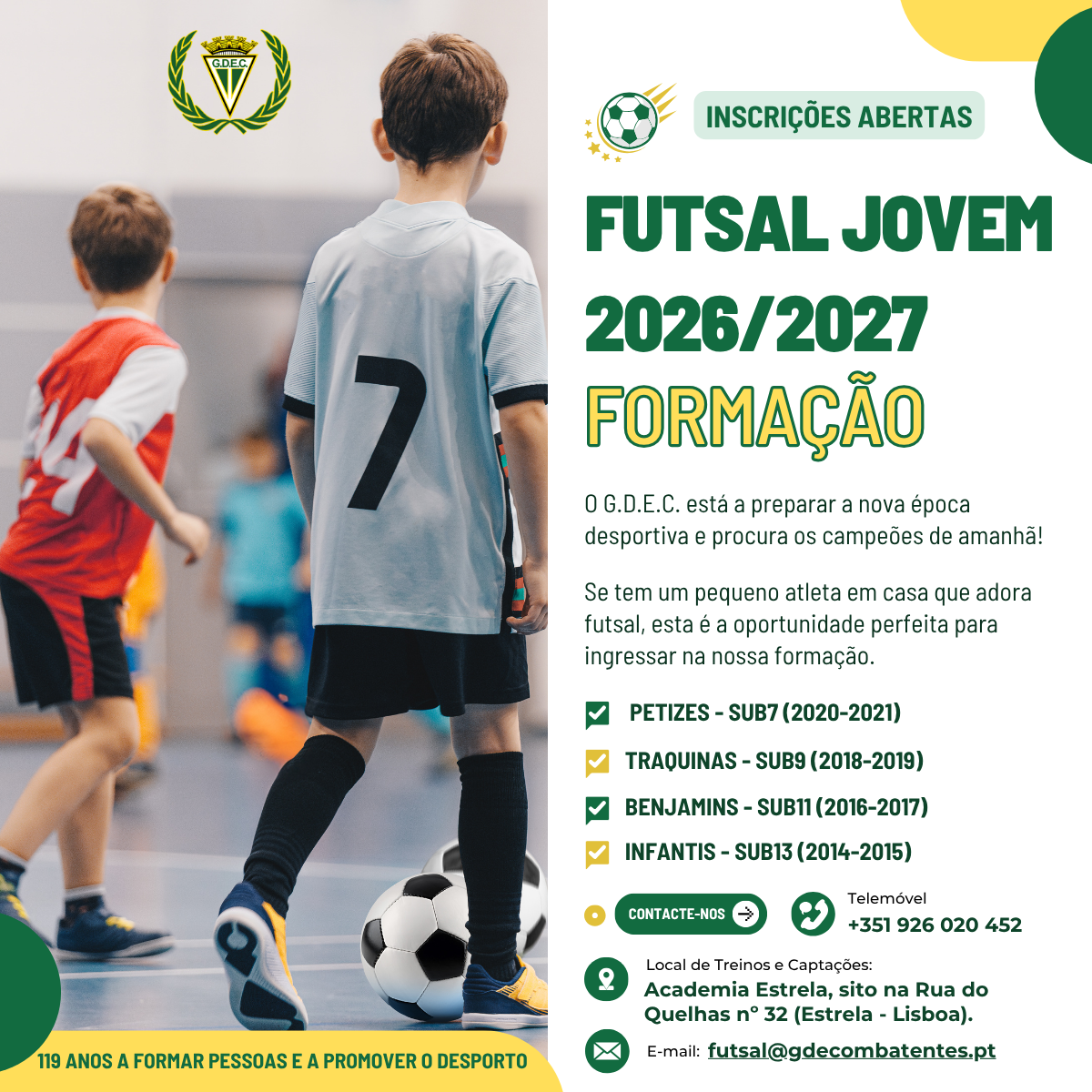 Inscrições Abertas para o Futsal Jovem 2026/2027 | Combatentes