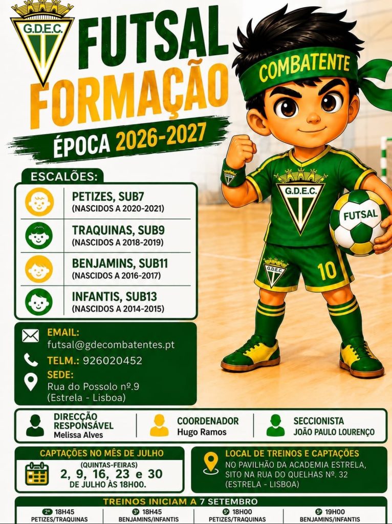 Inscrições Abertas para o Futsal Jovem 2026/2027 | Combatentes